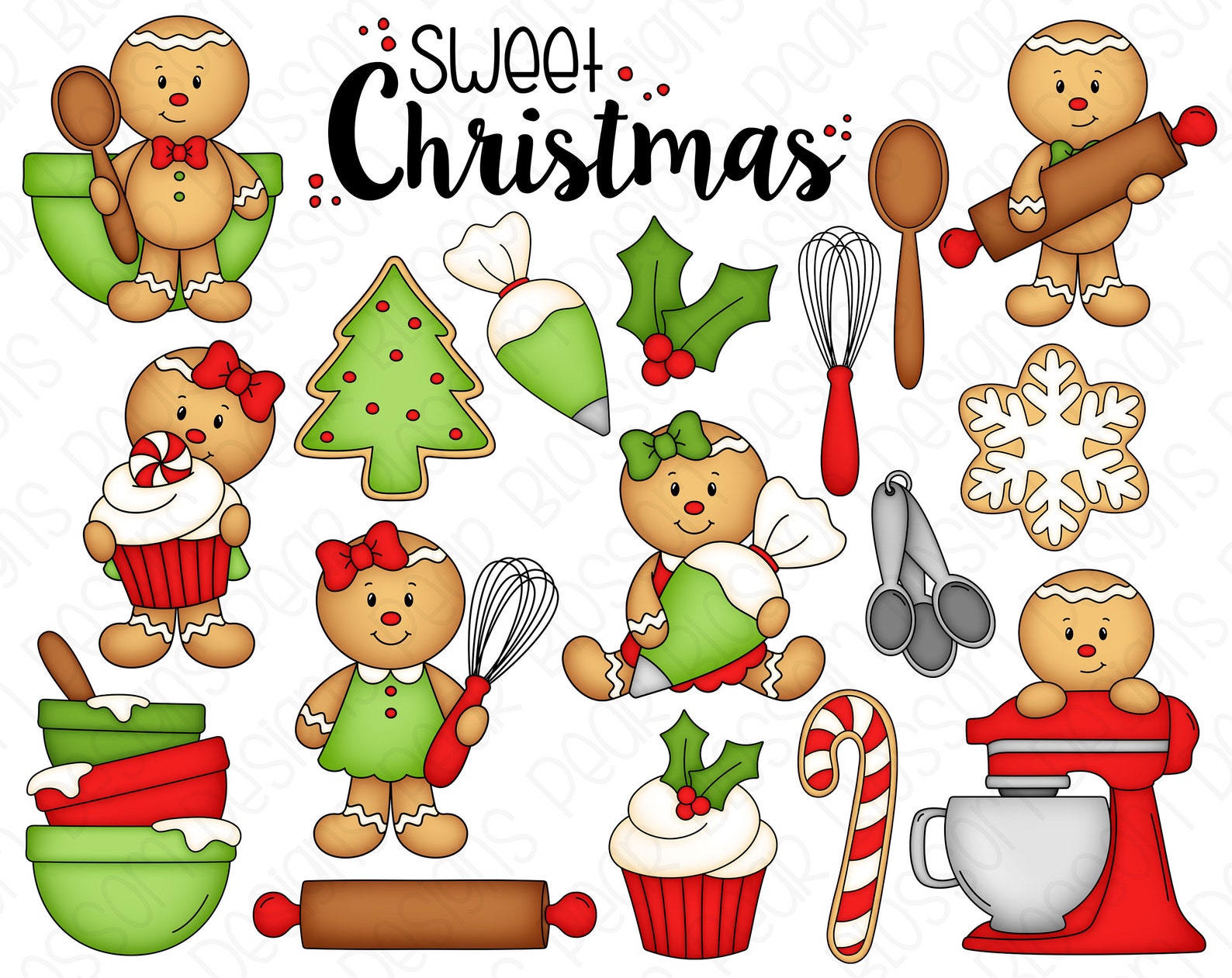 Gingerbread Bakery Sweet Christmas Clipart Set Hand Drawn | Etsy