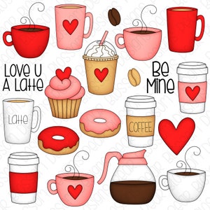 Valentine Coffee Hand Drawn Digital Clipart - Set of 20 - Latte ...