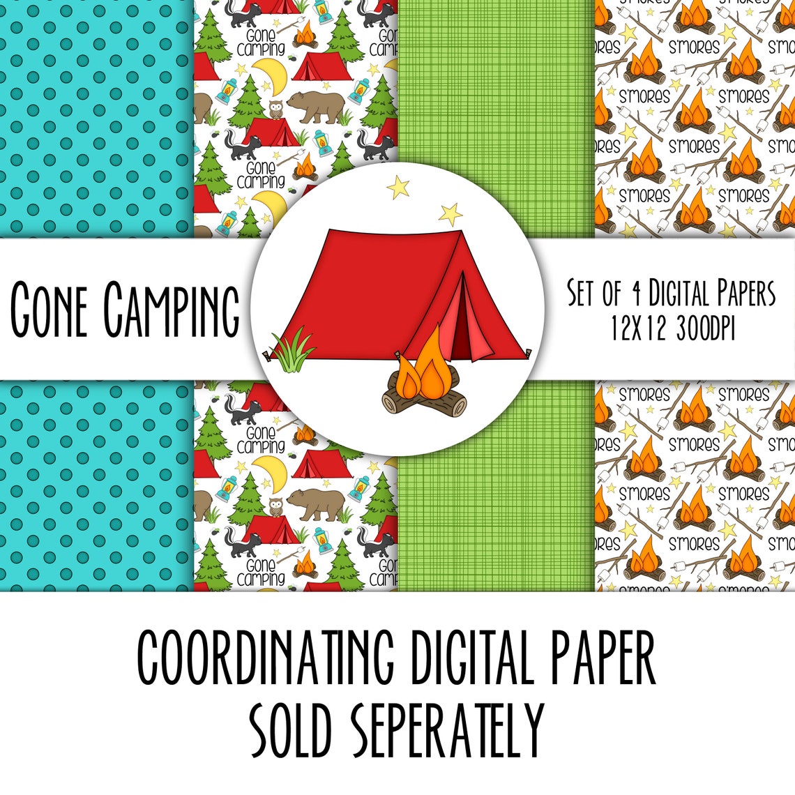 Camping Digital Clipart - Set of 17 - Tent, Tree, Bear, Skunk, Owl ...