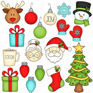 Christmas Icons Hand Drawn Digital Clipart - Set of 18 - Santa, Mrs ...