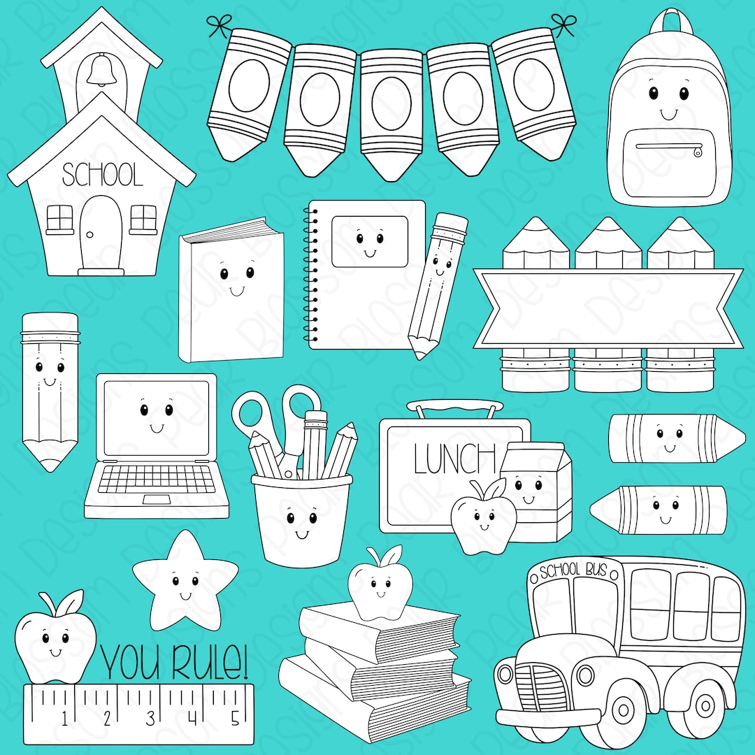 School Faces Digital Stamps, Digistamps, Clipart - Instant Download ...