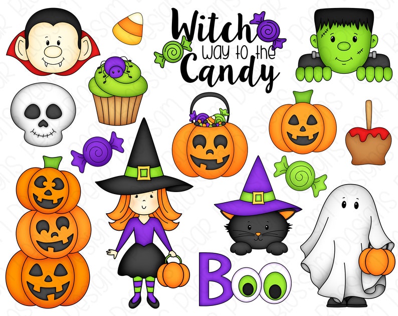 Halloween Trick or Treat Clipart Set Hand Drawn Digital | Etsy