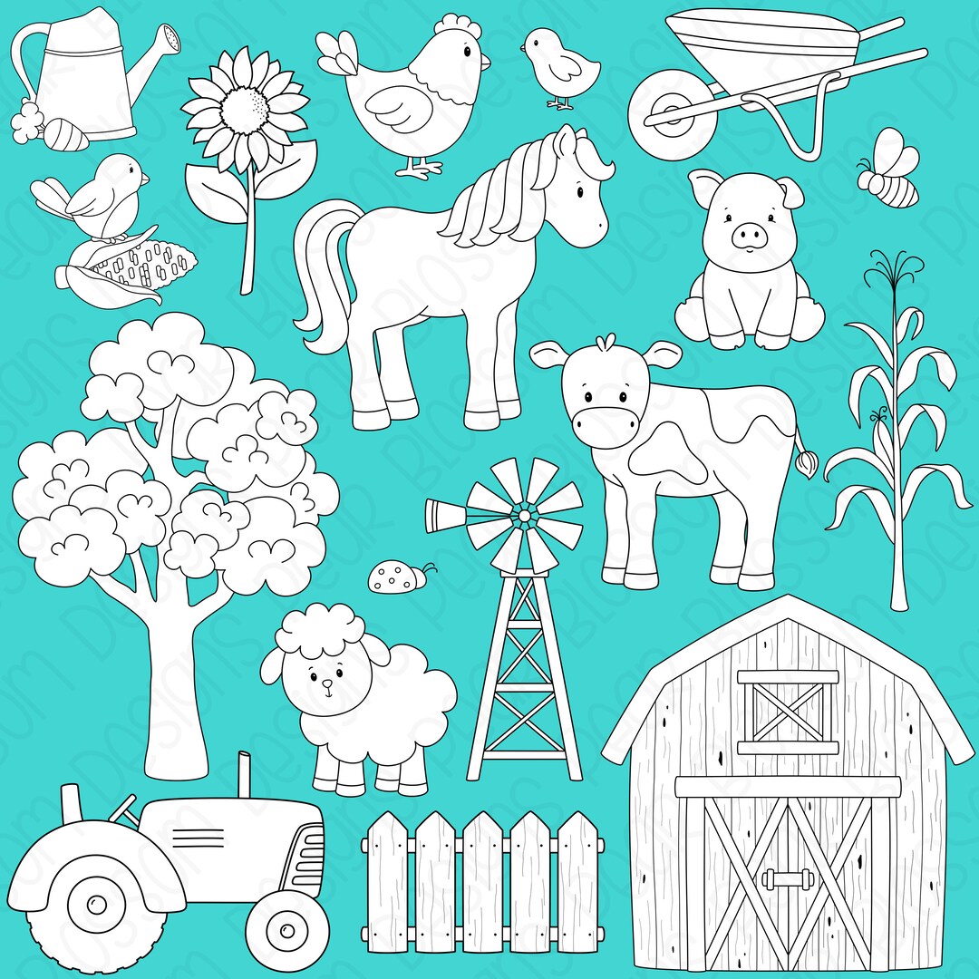 On the Farm - Hand Drawn - Digital Stamps, Digistamps, Clipart ...