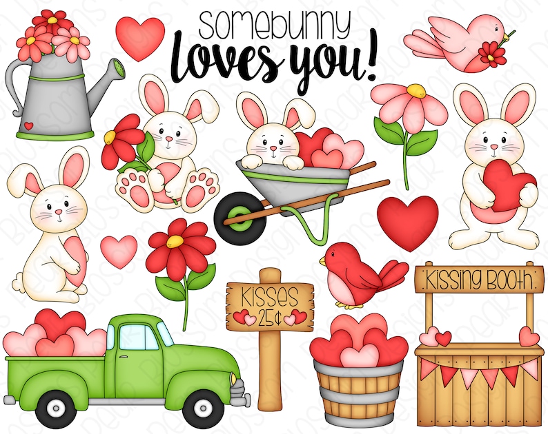 Somebunny Loves You Hand Drawn Digital Clipart Set Of 17 Etsy