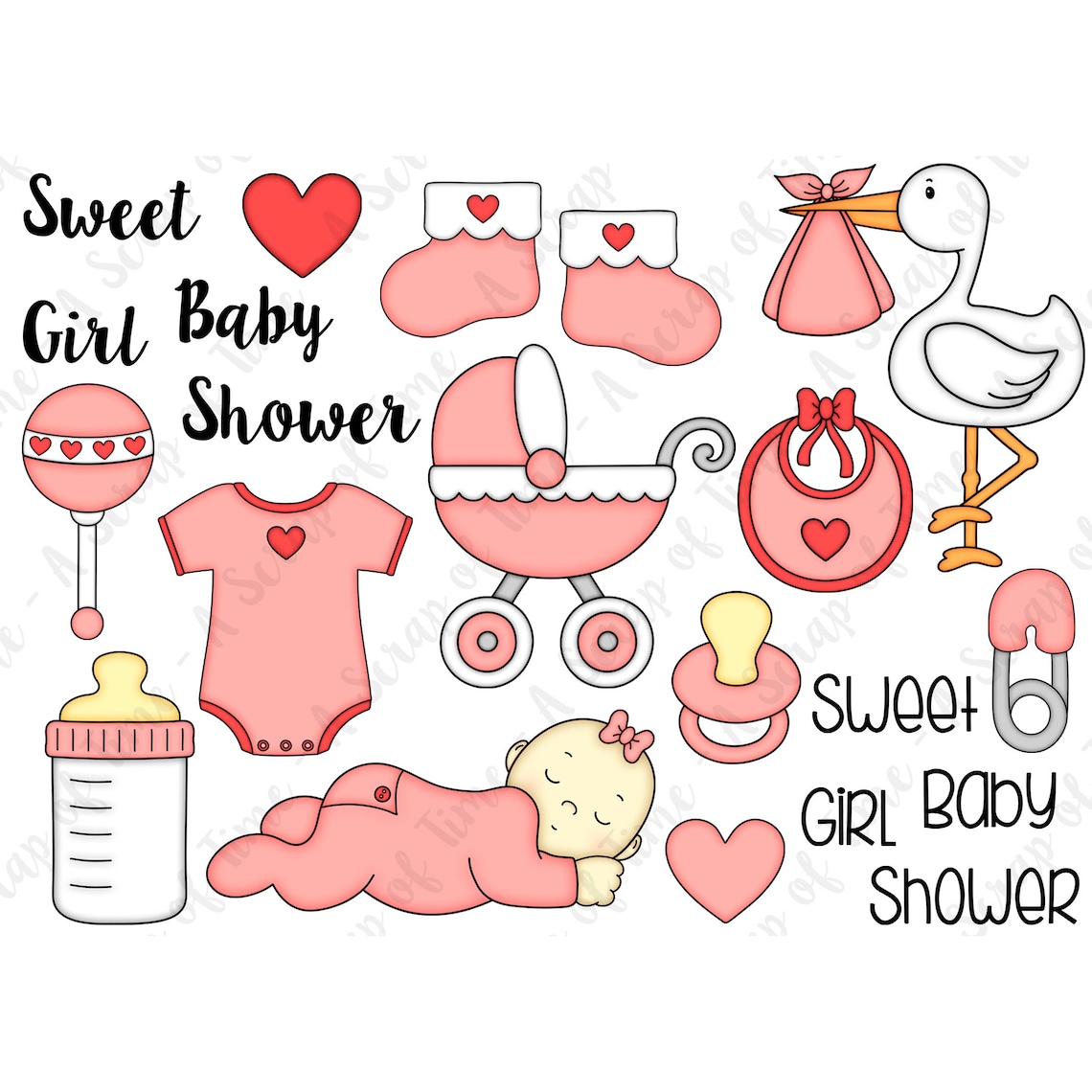Baby Girl Hand Drawn Digital Clipart Set of 21 Stork - Etsy