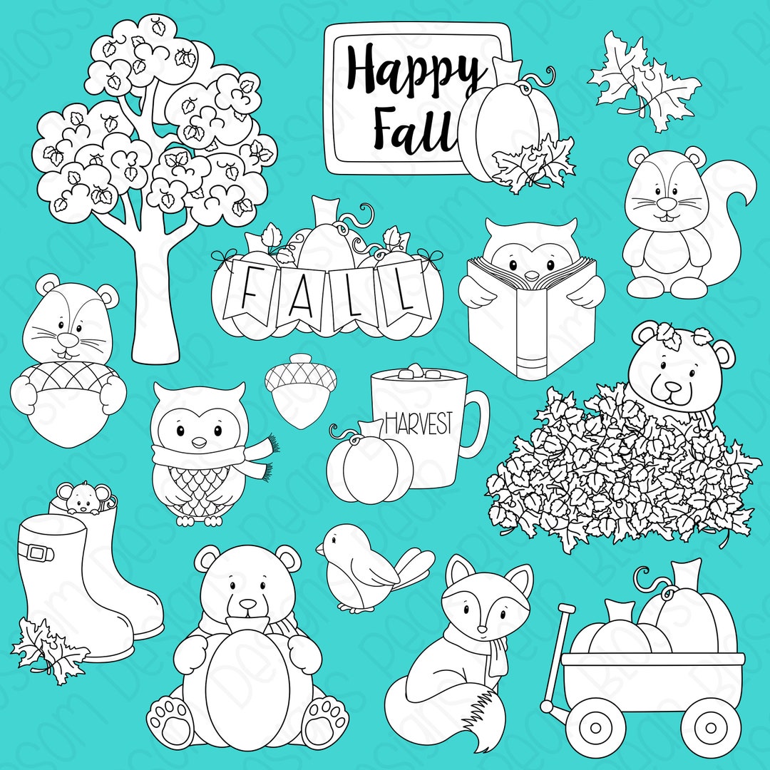 Happy Fall Digital Stamps, Digistamps, Clipart - Instant Download ...