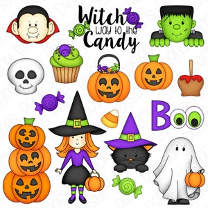 Halloween Trick or Treat Clipart Set - Hand Drawn Digital Clipart ...