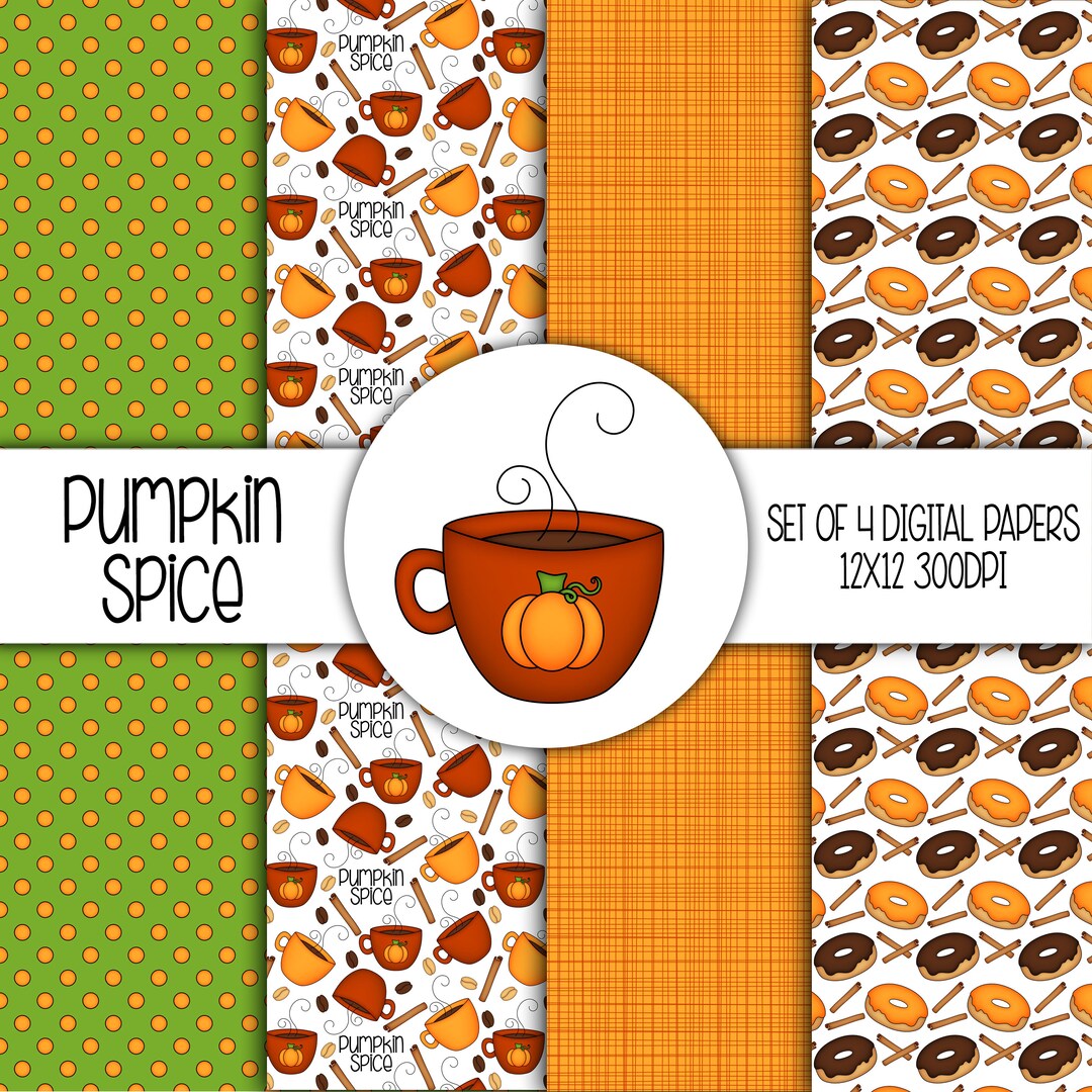 Pumpkin Spice Hand Drawn Digital Paper Mini Pack - Set of 4 - Coffee ...