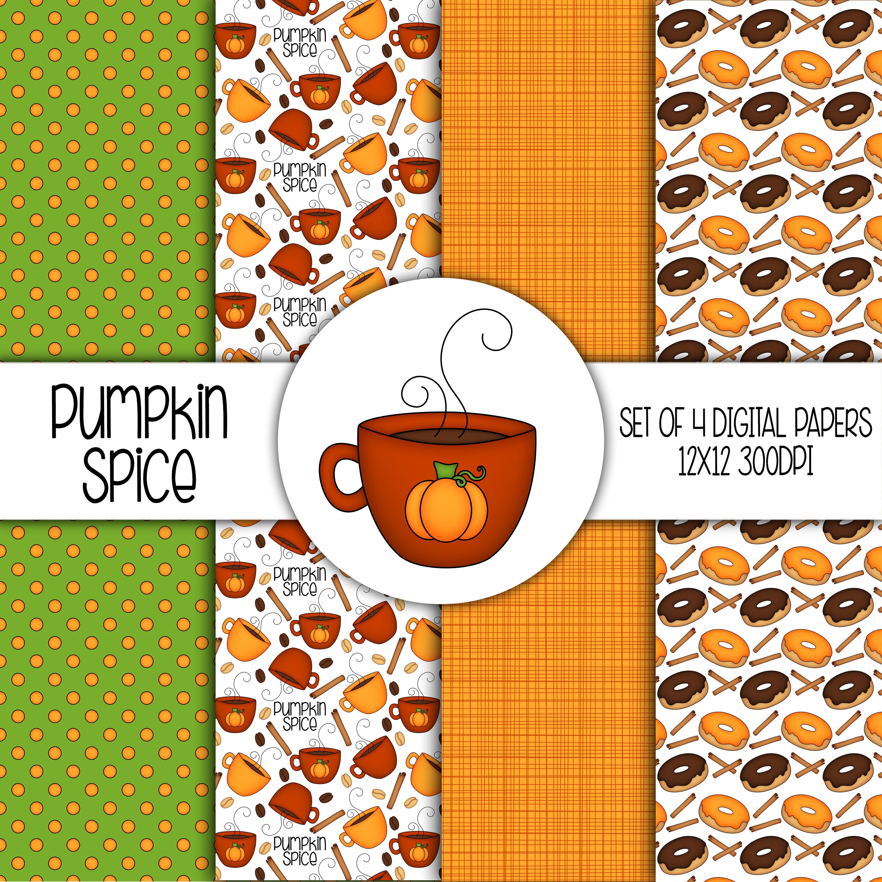 Pumpkin Spice Hand Drawn Digital Paper Mini Pack - Set of 4 - Coffee ...