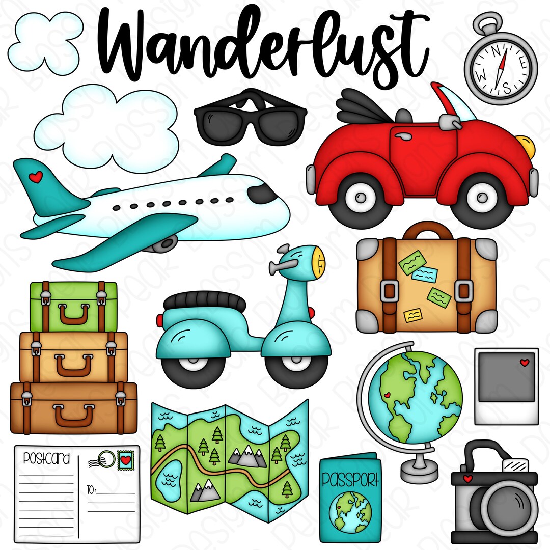 Wanderlust Travel Vacation Clipart Set - Hand Drawn Digital Clipart ...