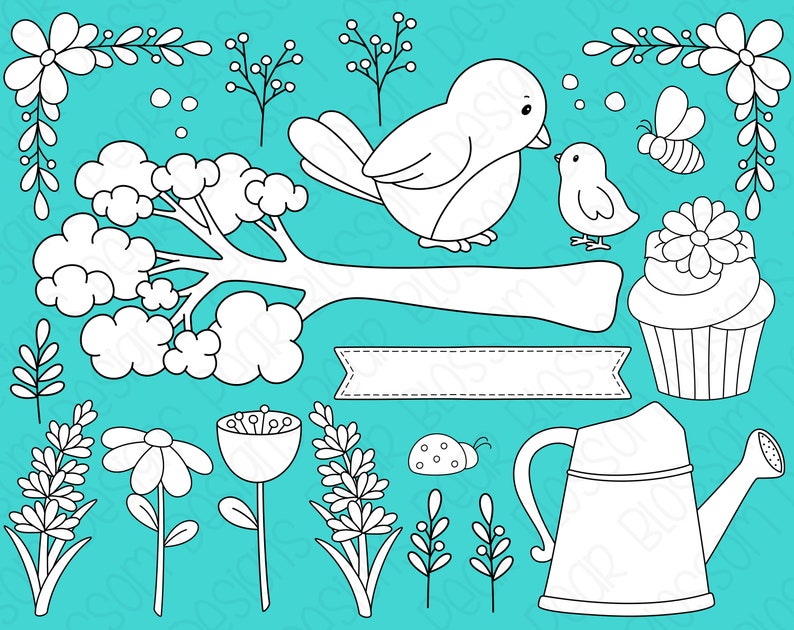 Flower Garden Digital Stamps, Digistamps, Clipart - Instant Download ...
