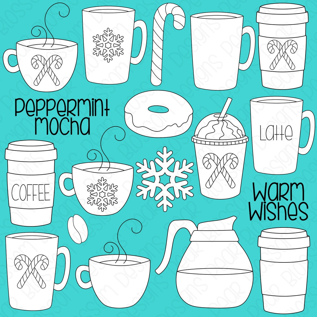 Peppermint Mocha Coffee Digital Stamps, Digistamps, Clipart - Instant ...