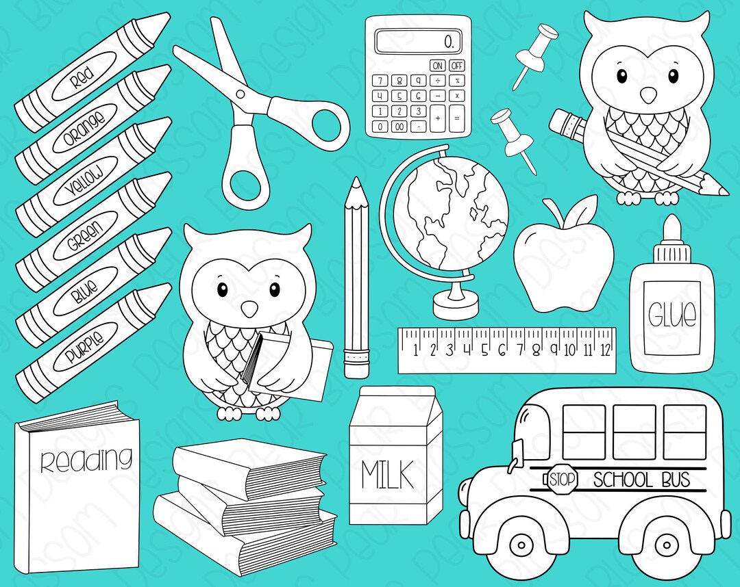 School Days - Digital Stamps, Digistamps, Clipart - Instant Download ...