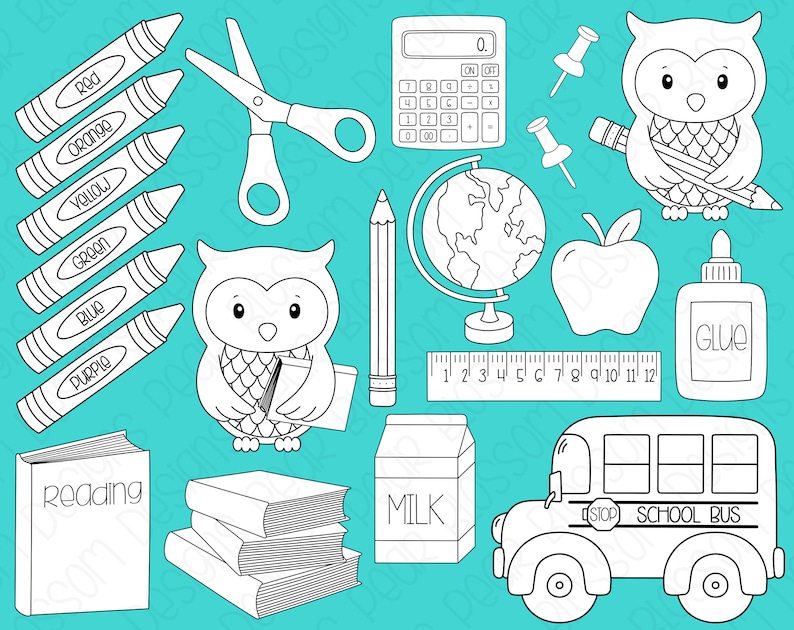 School Days - Digital Stamps, Digistamps, Clipart - Instant Download ...
