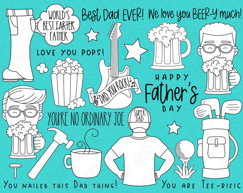 Father's Day Digital Stamps, Digistamps, Clipart - Instant Download ...
