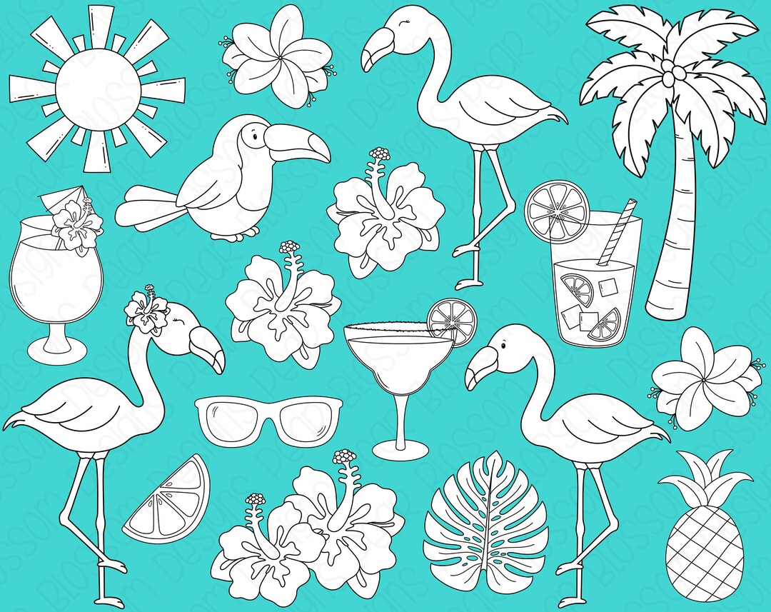 Tropical Summer Digital Stamps Digistamps Clipart - Etsy