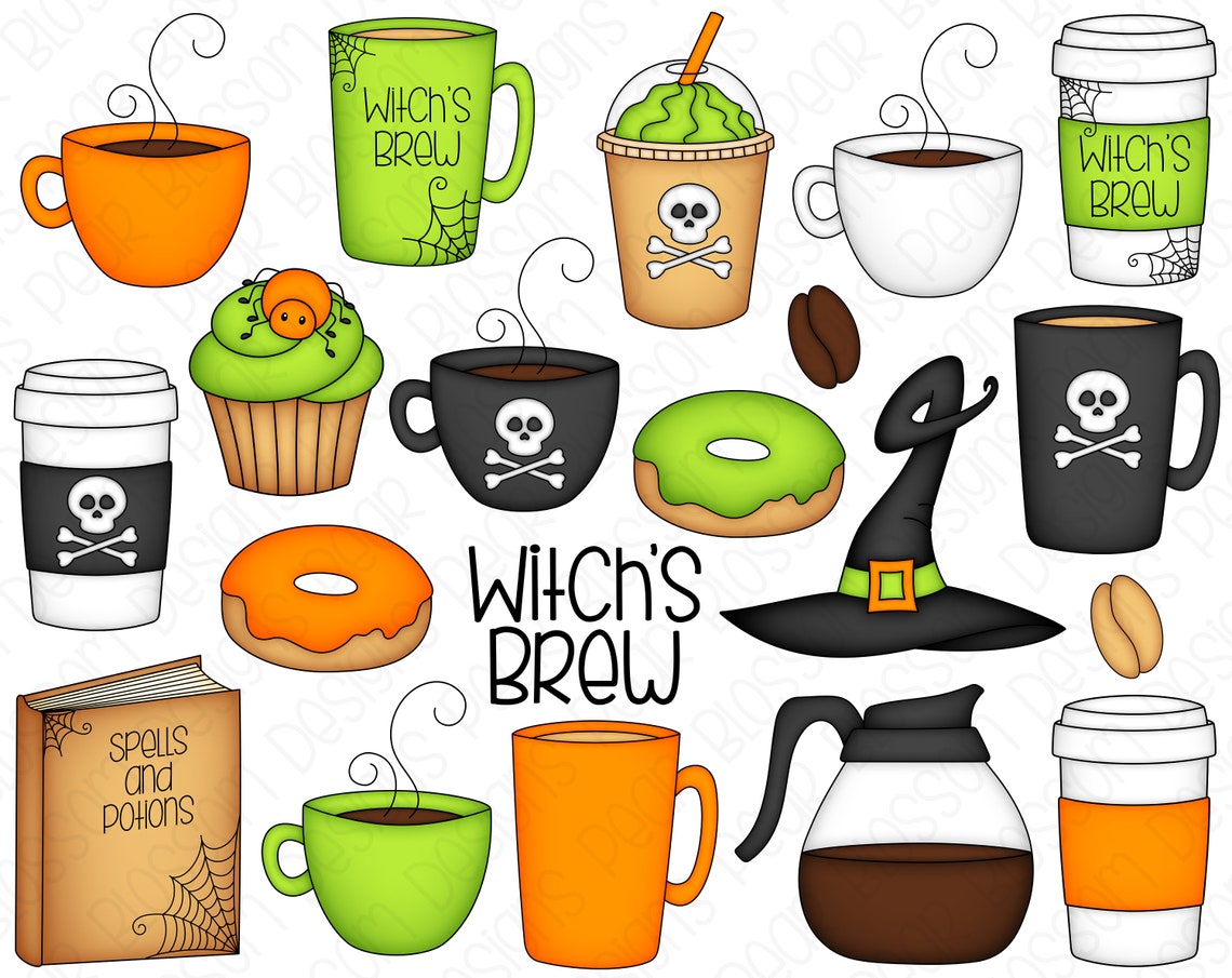 Witch's Brew Coffee Hand Drawn Digital Clipart Set of 20 | Etsy