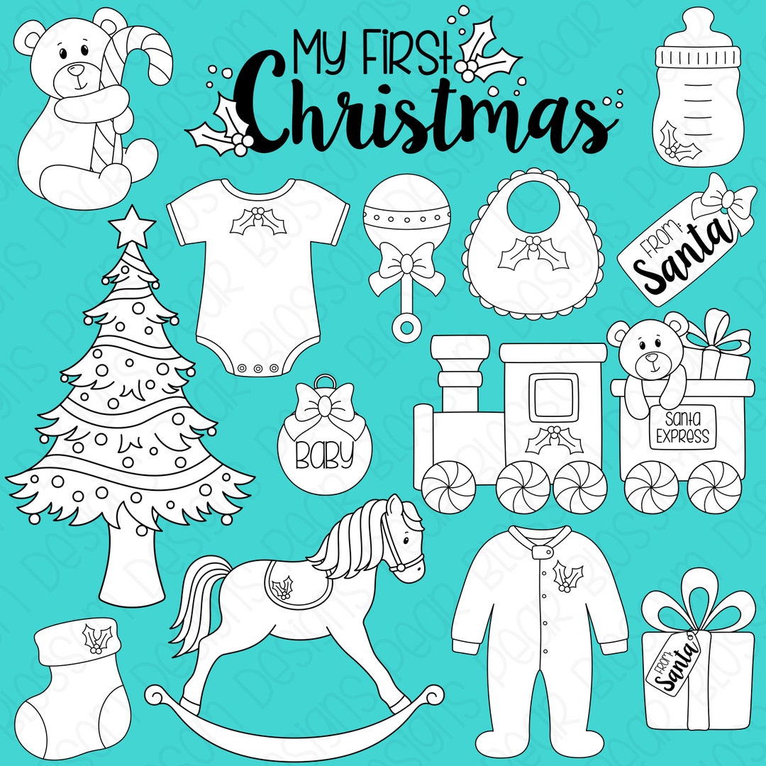 Baby's First Christmas Digital Stamps, Digistamps, Clipart - Instant ...