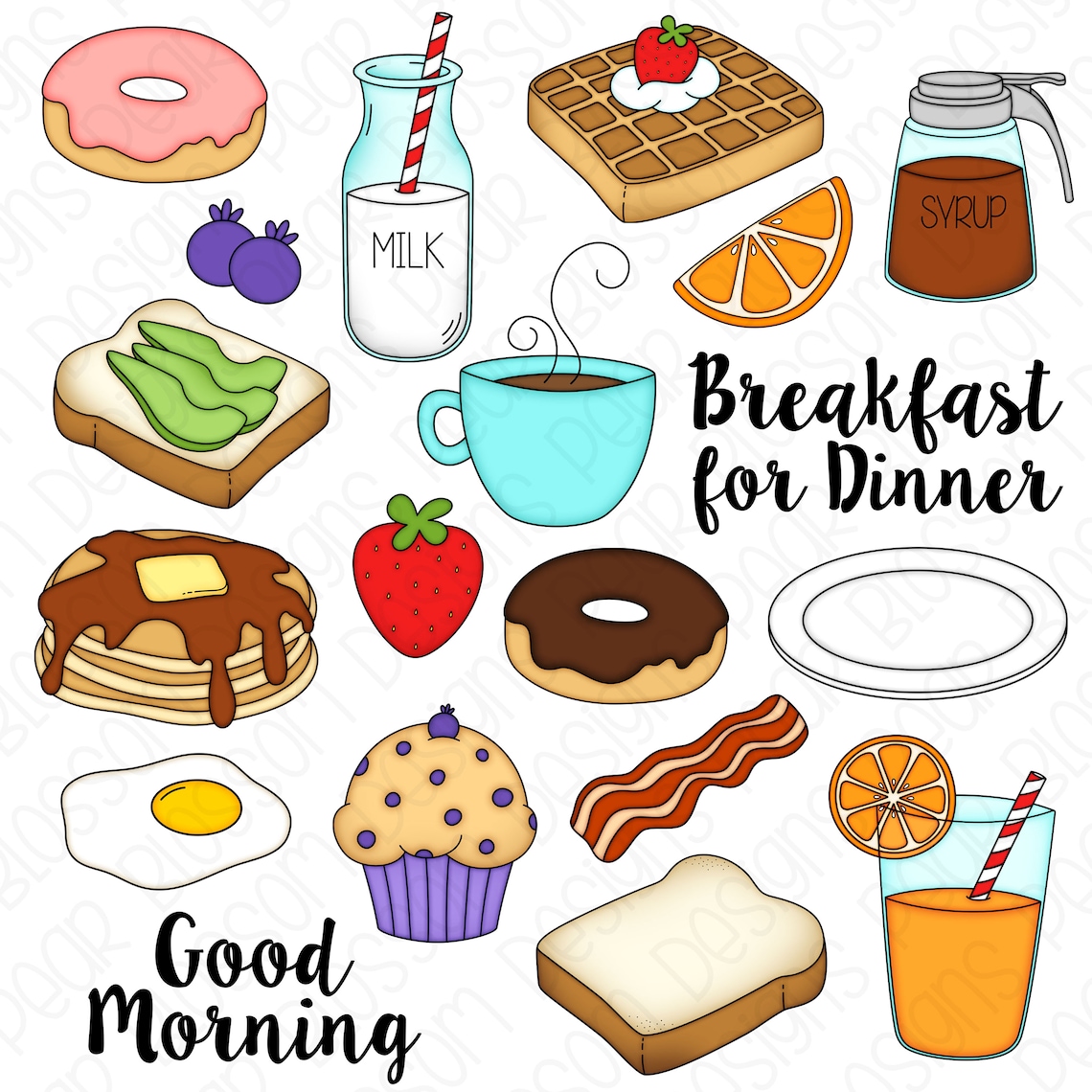 Breakfast Hand Drawn Digital Clipart Set of 19 Pancakes - Etsy