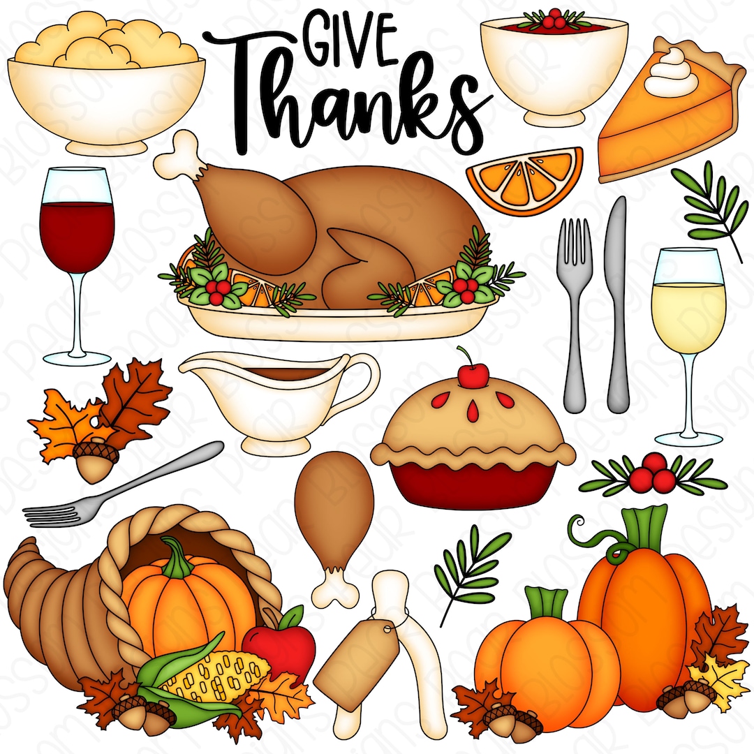 Thanksgiving Dinner Hand Drawn Digital Clipart - Set of 21 - Turkey ...