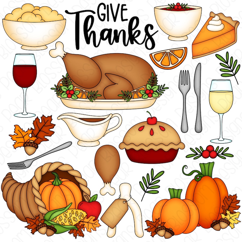 Thanksgiving Dinner Hand Drawn Digital Clipart Set of 21 - Etsy