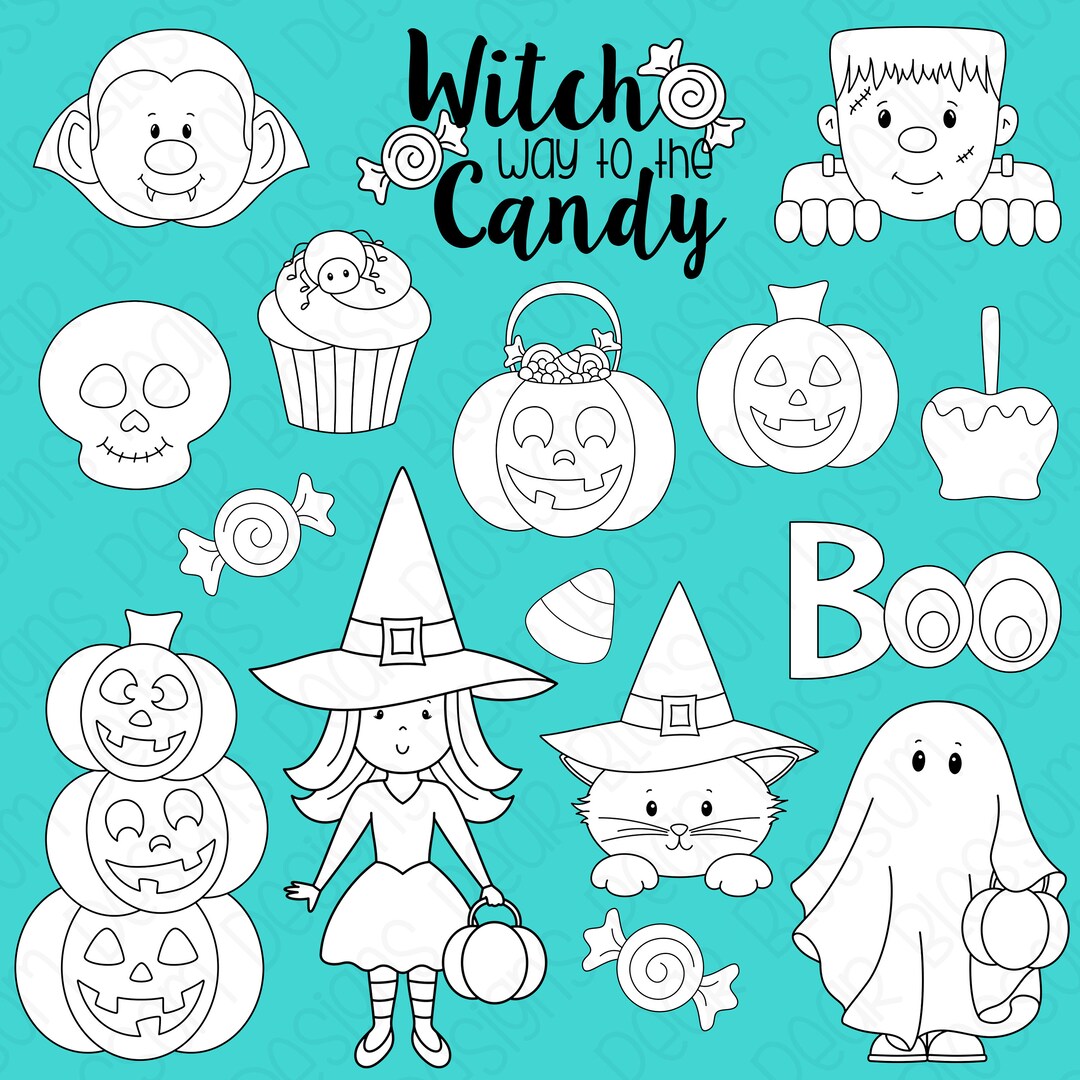 Halloween Trick or Treat Digital Stamps, Digistamps, Clipart - Instant ...