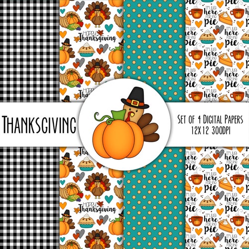 Thanksgiving Hand Drawn Digital Paper Mini Pack Set of 4 - Etsy