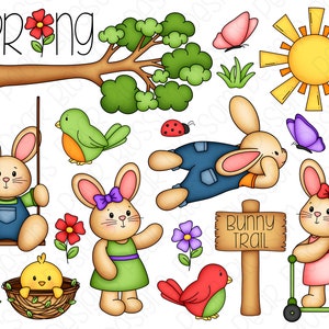 Spring Bunnies Hand Drawn Digital Clipart - Set of 19 - Instant ...
