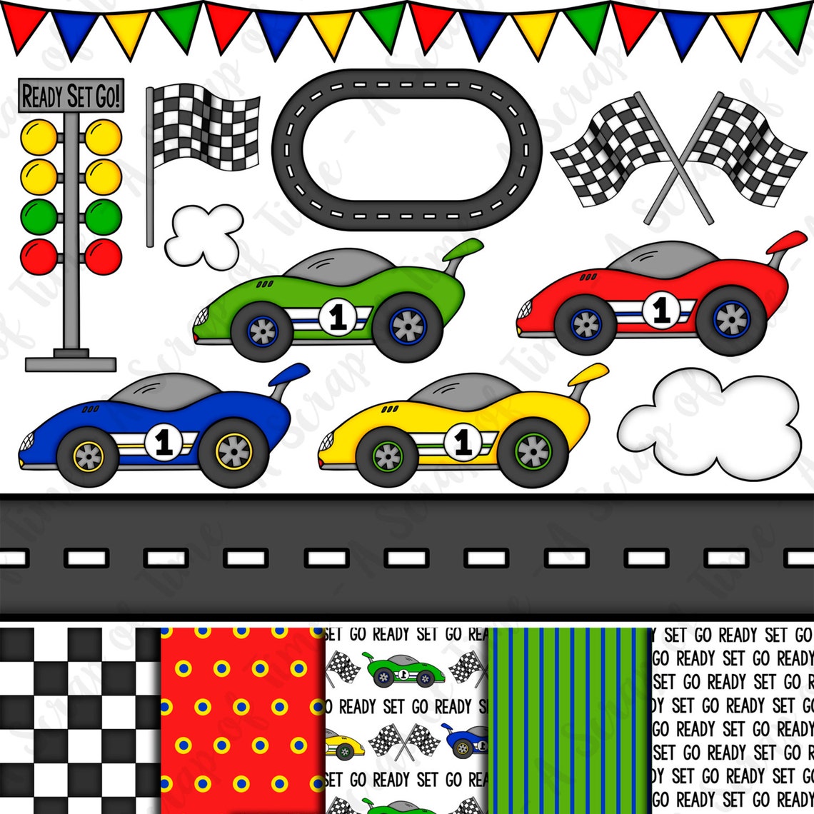 Race Car Hand Drawn Digital Clipart & Paper Set of 17 Race - Etsy