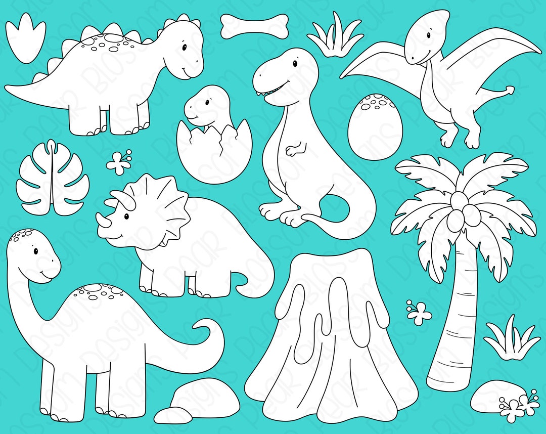 Dinosaurs Digital Stamps Digistamps Clipart Instant - Etsy