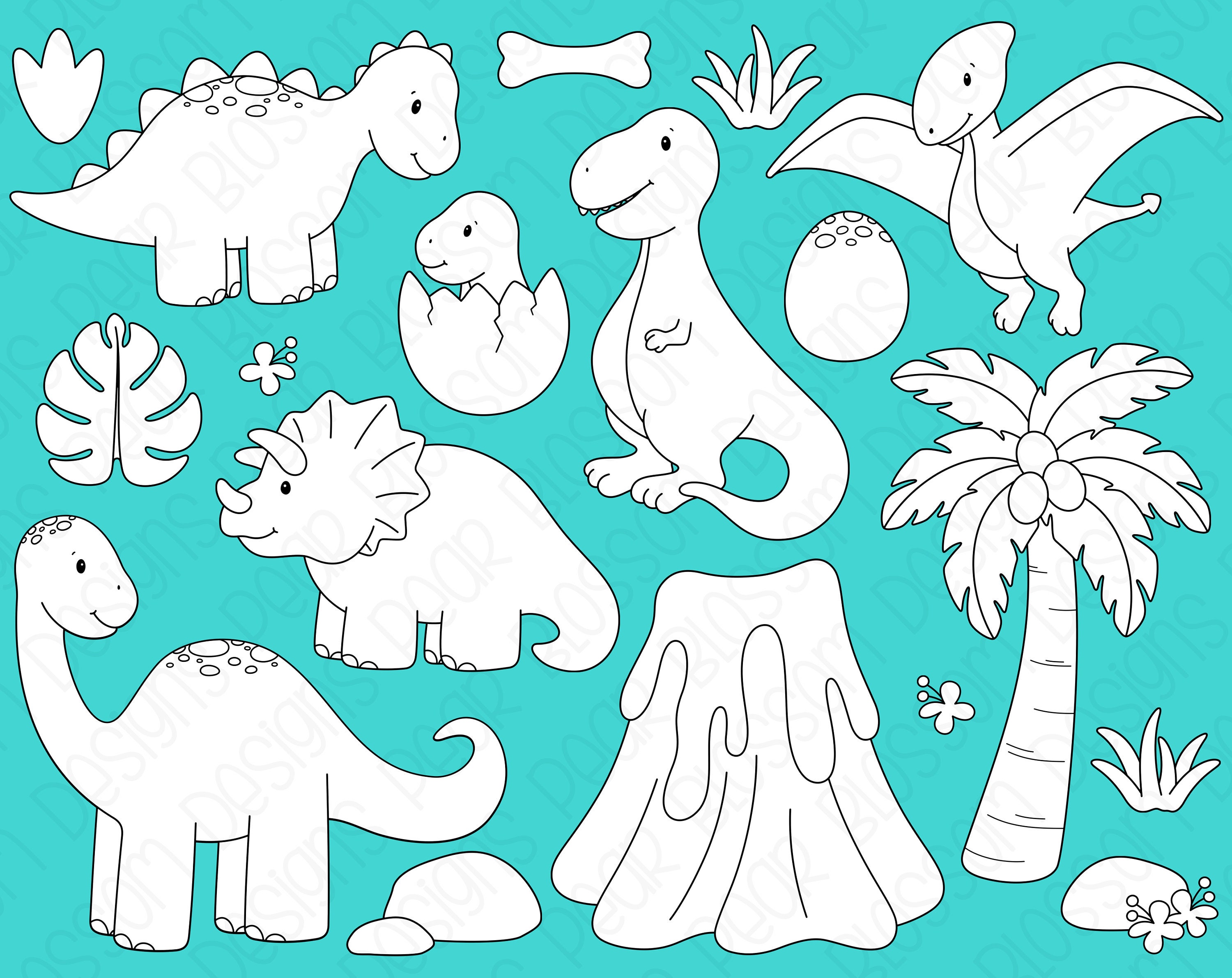 Dinosaurs - Digital Stamps, Digistamps, Clipart - Instant Download ...