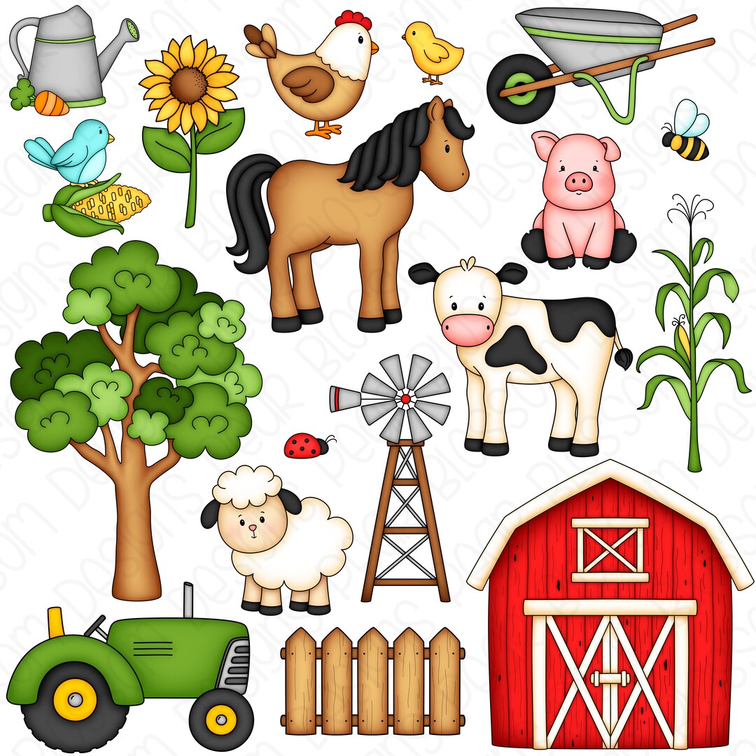 On the Farm Hand Drawn Digital Clipart - Set of 18 - Instant Download ...