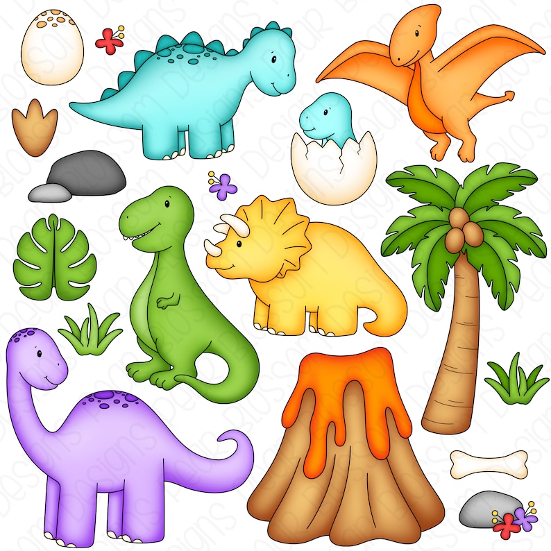 Dinosaurs Clipart Set Hand Drawn Digital Clipart - Etsy