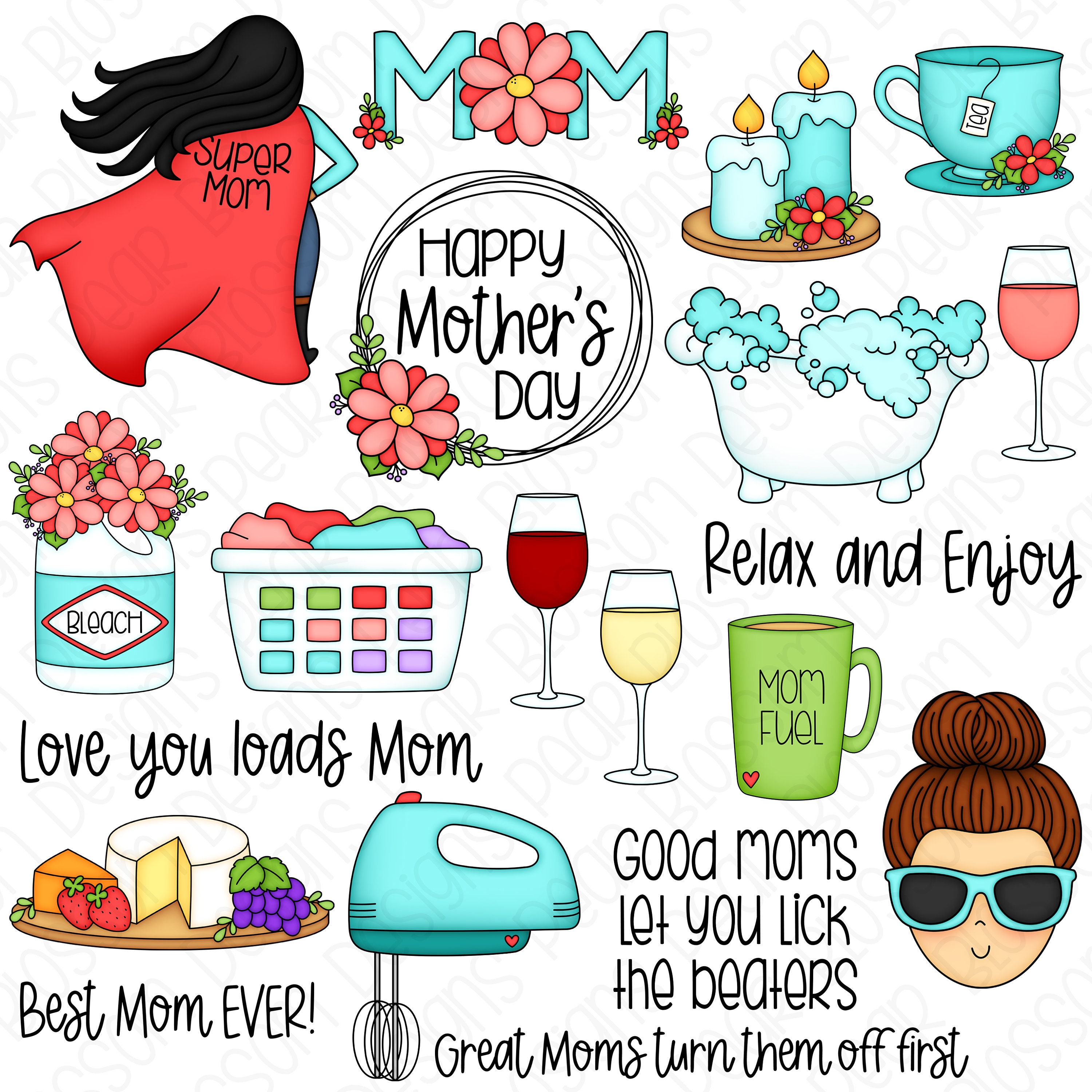 Mother's Day Clipart Set - Hand Drawn Digital Clipart - Item# 9251 - Etsy