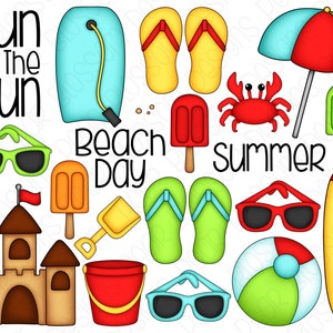 Beach Days Red Digital Clipart - Set of 23 - Surfboard, Flip Flops ...
