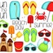 Beach Days Red Digital Clipart - Set of 23 - Surfboard, Flip Flops ...