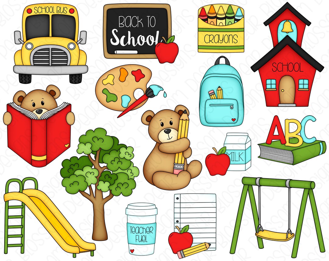 Back to School Digital Clipart Set of 15 School House - Etsy