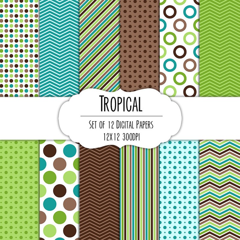 Tropical Digital Scrapbook Paper 12x12 Pack Set of 12 - Etsy
