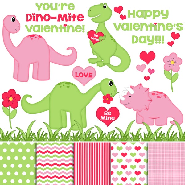 Dinosaur Valentine Clipart - Etsy