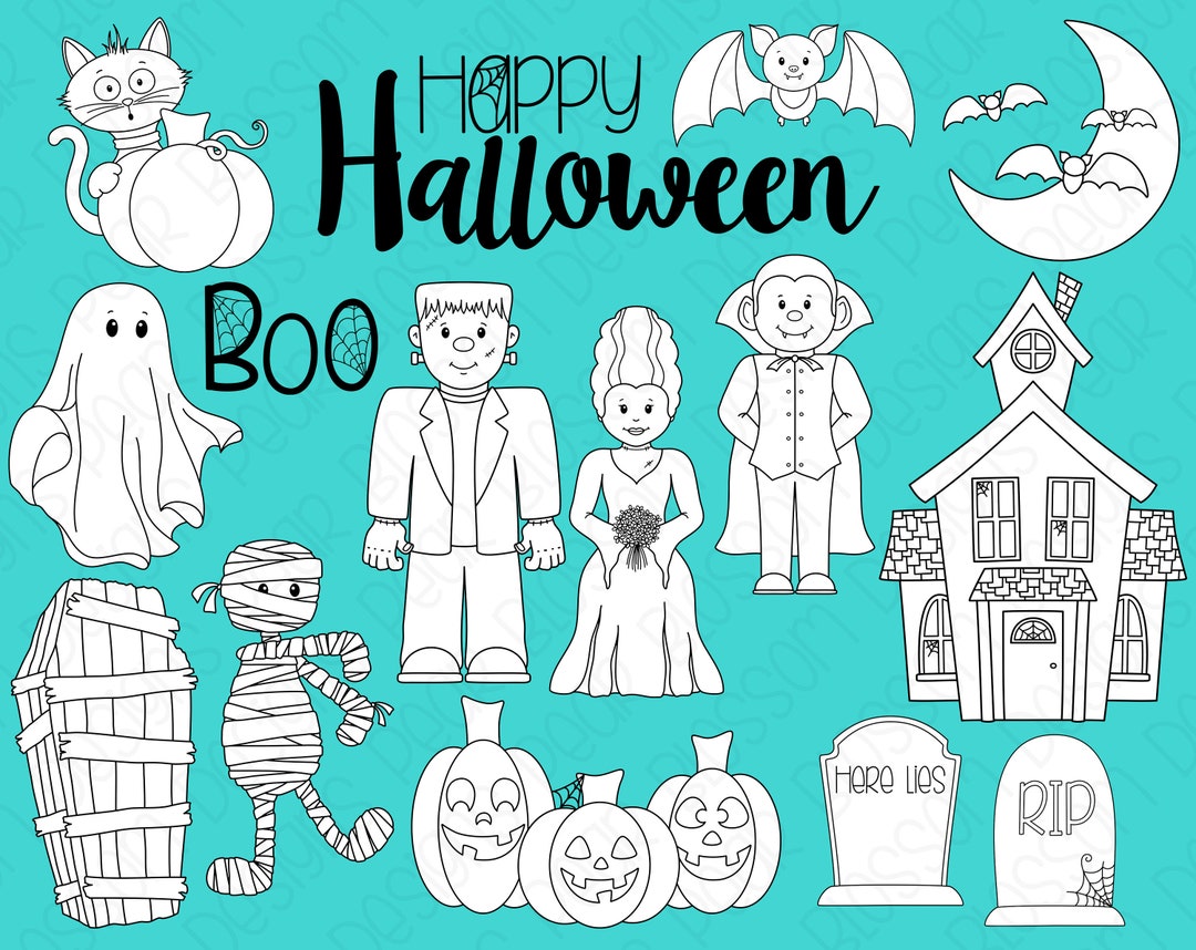 Halloween Monsters Digital Stamps, Digistamps, Clipart - Instant ...