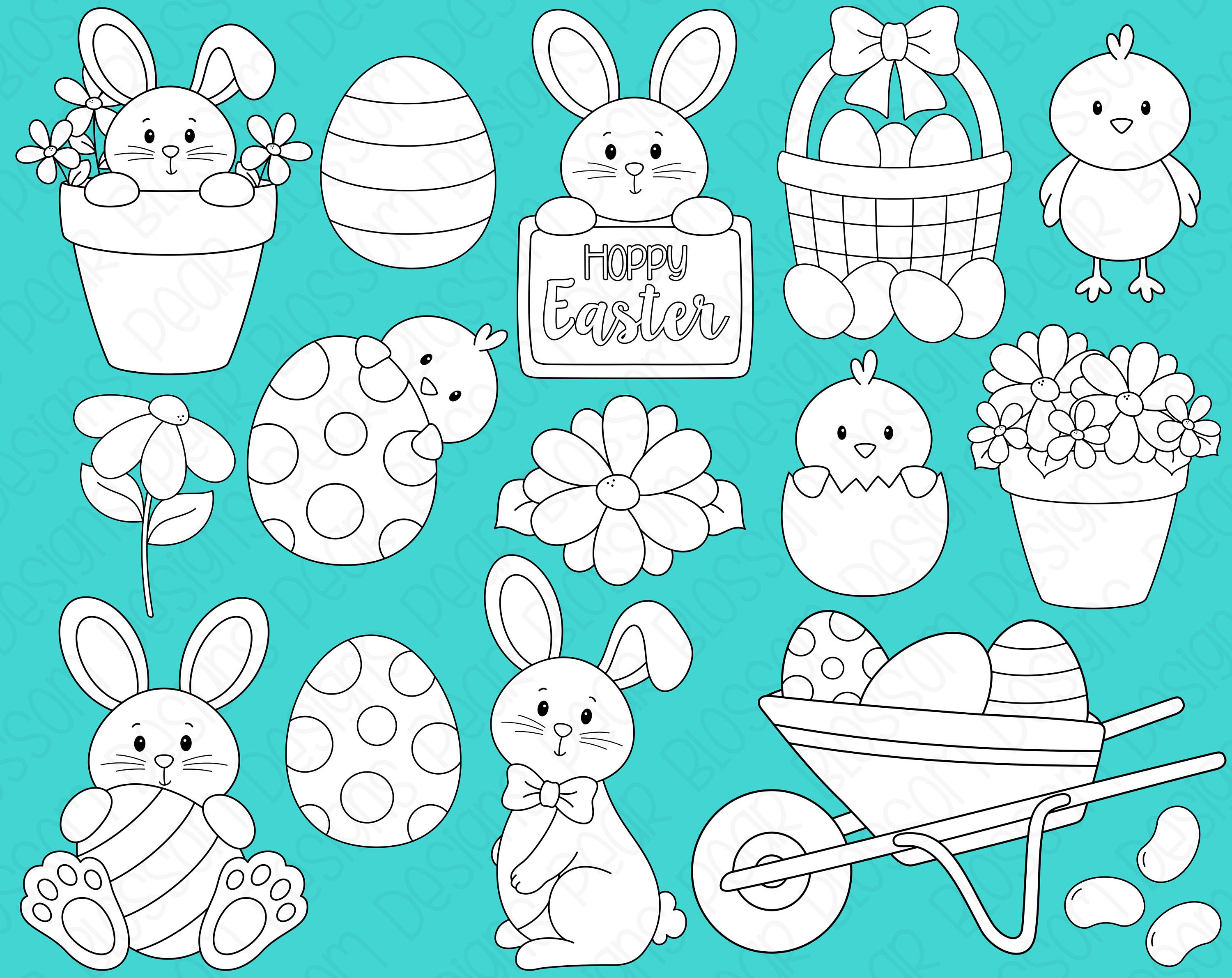 Easter Digital Stamps Digistamps Clipart Instant Download | Etsy