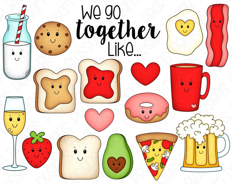 Valentine We Go Together Like Hand Drawn Digital Clipart Set - Etsy