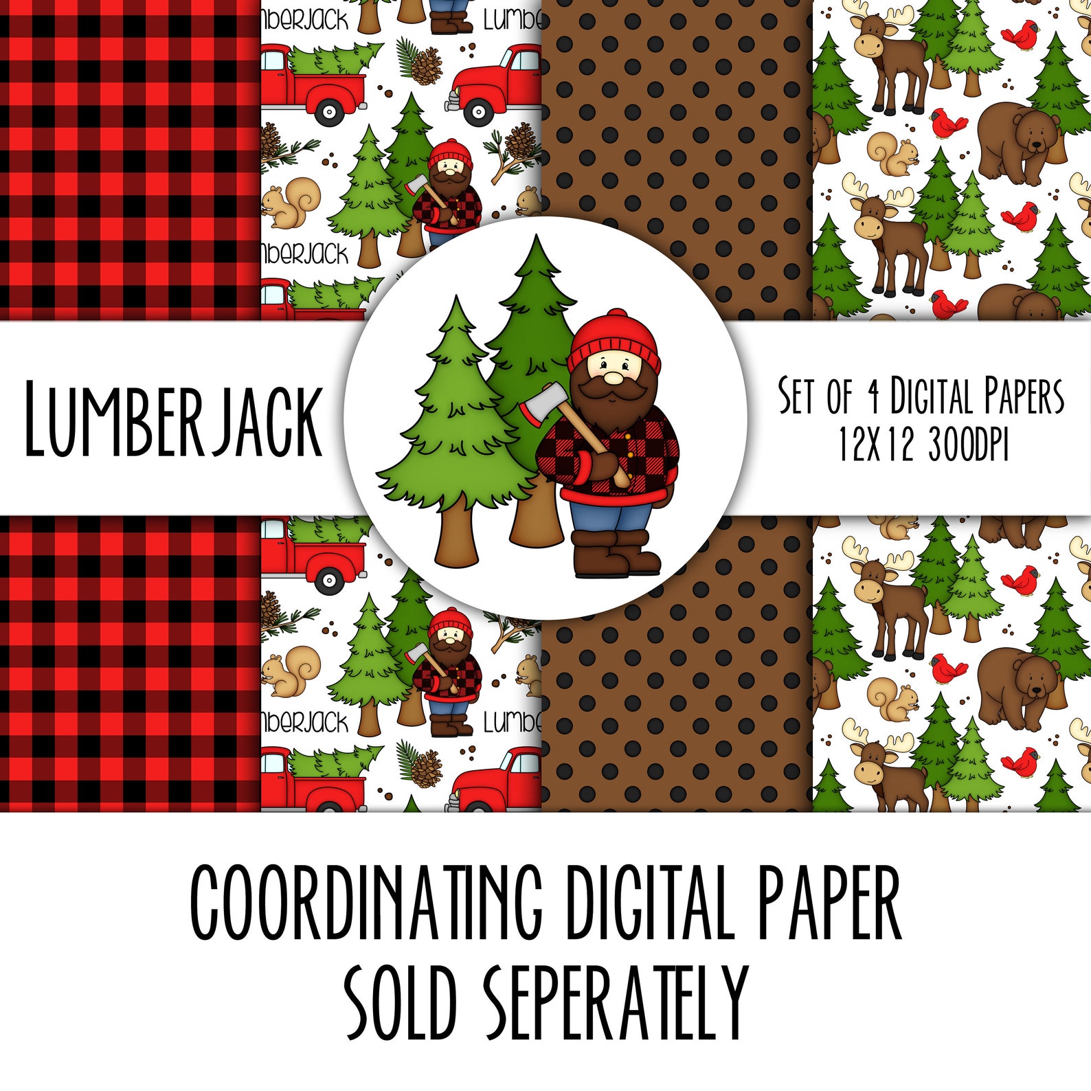 Lumberjack Hand Drawn Digital Clipart - Set of 18 - Christmas Tree ...