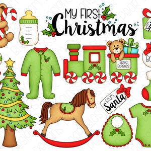 Baby's First Christmas Clipart Set - Hand Drawn Digital Clipart ...