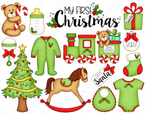 Baby's First Christmas Clipart Set Hand Drawn Digital - Etsy