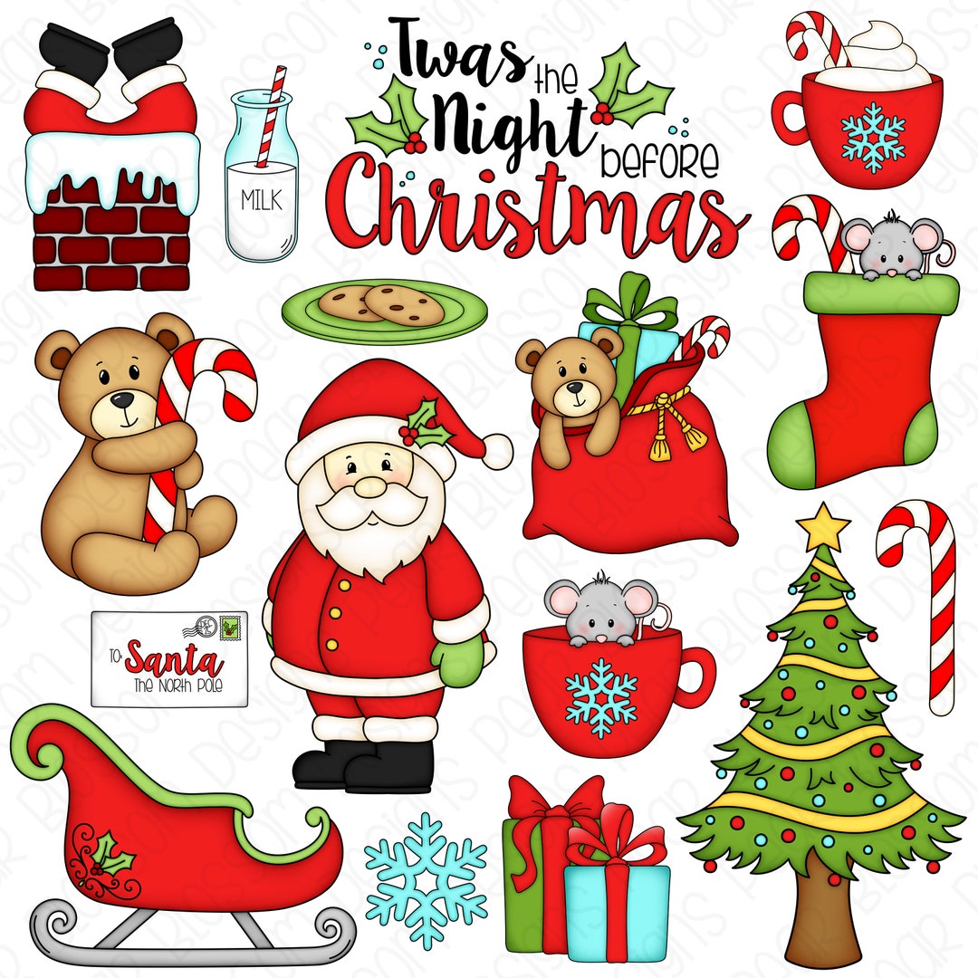 Twas the Night Before Christmas Hand Drawn Digital Clipart - Set of 16 ...