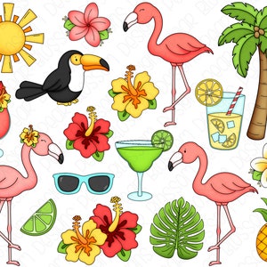 Tropical Summer Digital Clipart - Set of 18 - Flamingo, Toucan, Palm ...