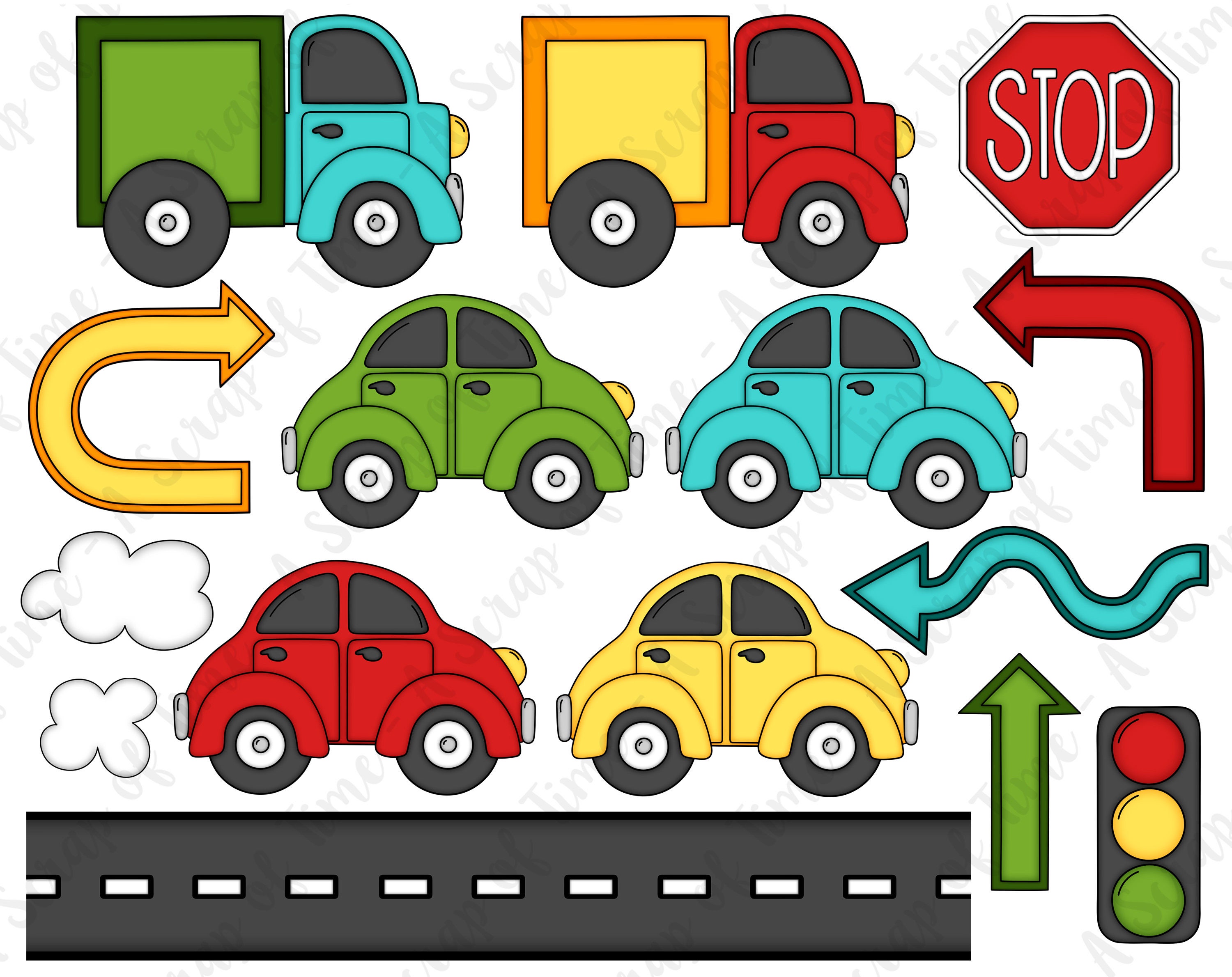 Vroom Car Digital Clipart Set of 15 Car Truck Road Stop | Etsy