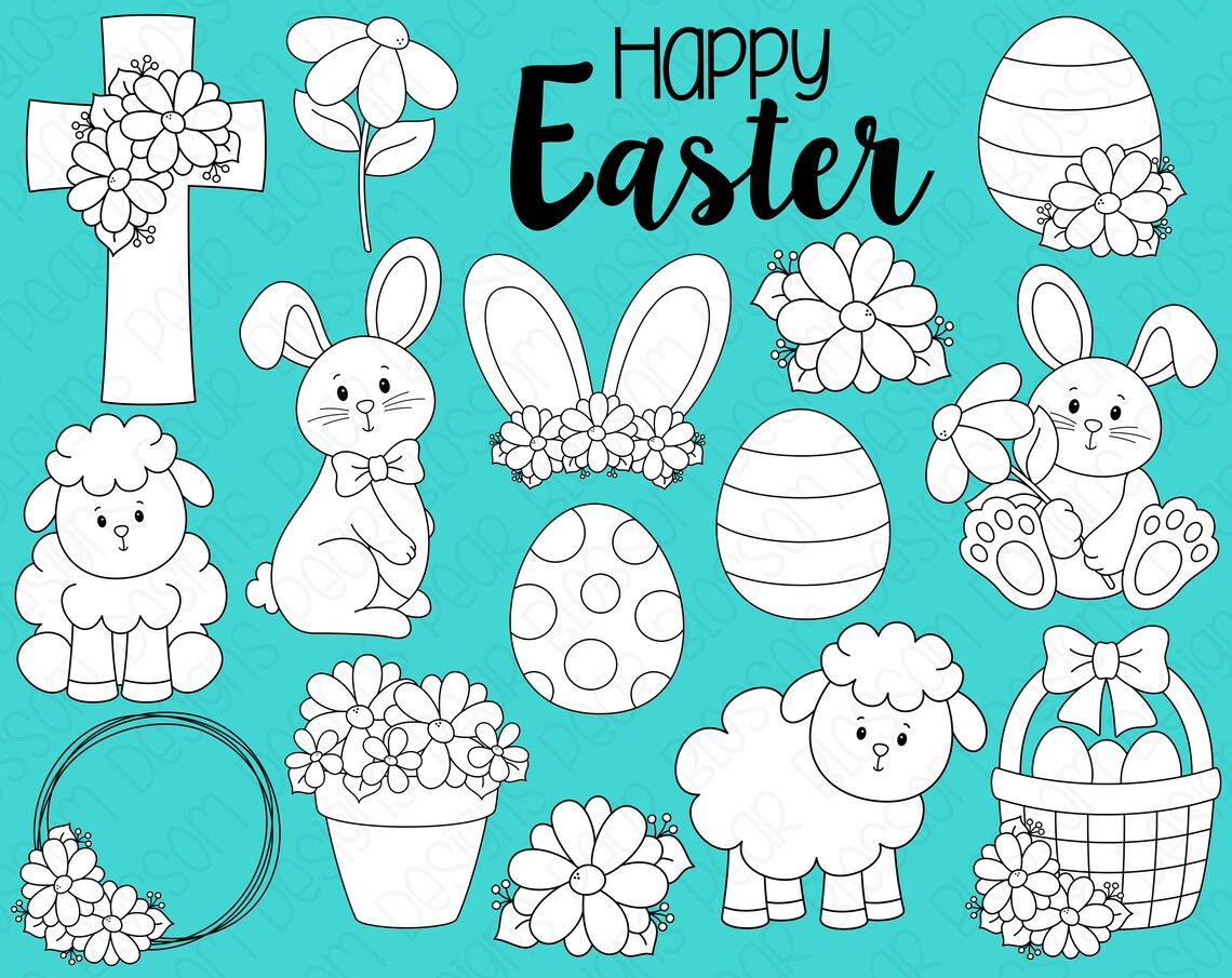 Floral Easter Digital Stamps, Digistamps, Clipart - Instant Download ...