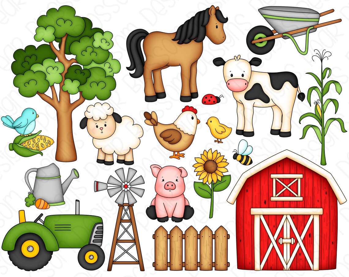 On the Farm Hand Drawn Digital Clipart - Set of 18 - Instant Download ...